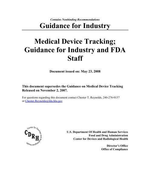 Medical Device Tracking; Guidance