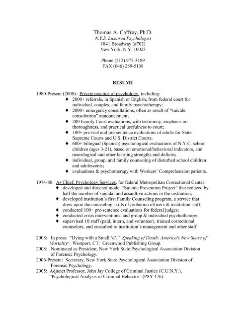 Thomas A. Caffrey, Ph.D. - American College of Forensic Psychology