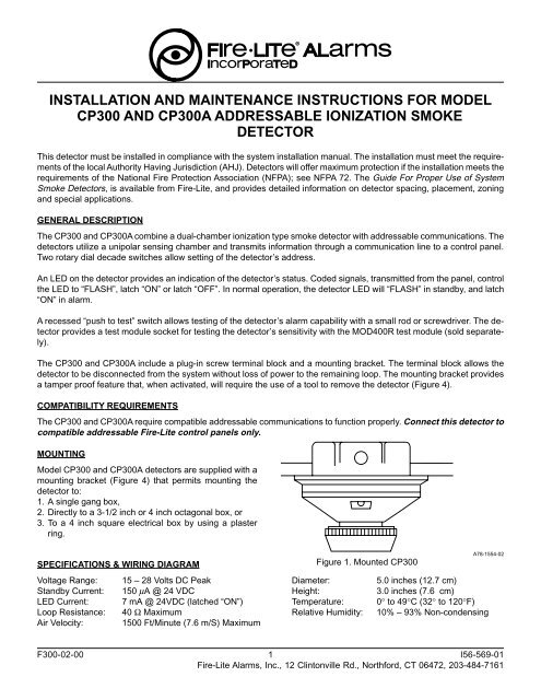 installation and maintenance instructions for ... - Fire-Lite Alarms