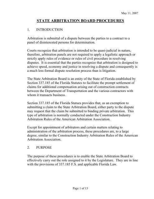 state arbitration board procedures - Florida Transportation Builders ...