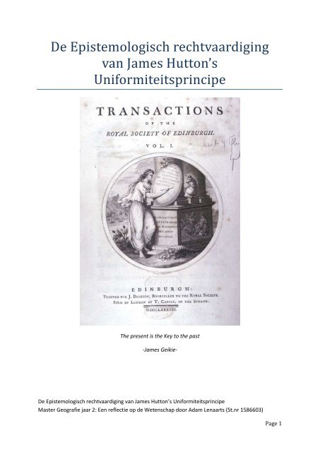 De Epistemologisch rechtvaardiging van James Hutton s ...