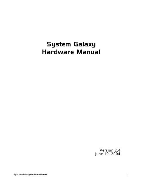 System Galaxy Hardware Manual - Galaxy Control Systems