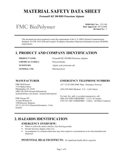 Protanal® KF 200 RBS Potassium Alginate - FMC Corporation