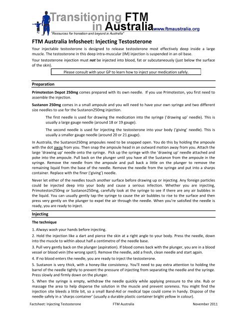 FTM Australia Infosheet: Injecting Testosterone
