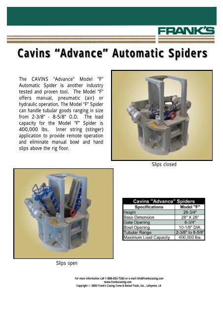 Cavins ?Advance? - Frank's International
