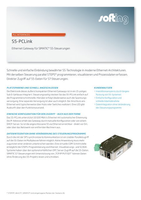 S5-PCLink Datenblatt - Softing Industrial Automation
