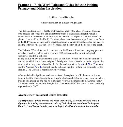 Feature 4 – Bible Word-Pairs and Codes ... - Aramaic New Testament