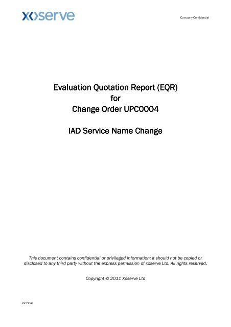 Evaluation Quotation Report (EQR)
