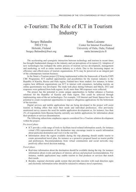 e-Tourism: The Role of ICT in Tourism Industry - Fruct.org