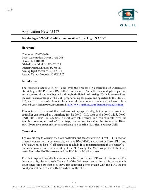 Application Note #5477 - Galil