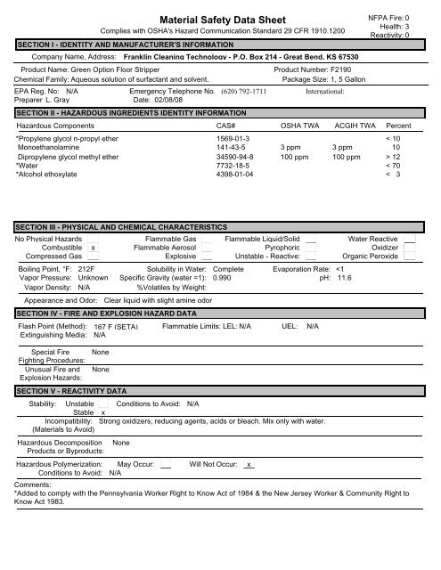 Material Safety Data Sheet