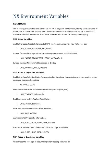 NX Environment Variables