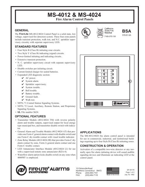 MS-4012 & MS-4024 - Fire-Lite Alarms