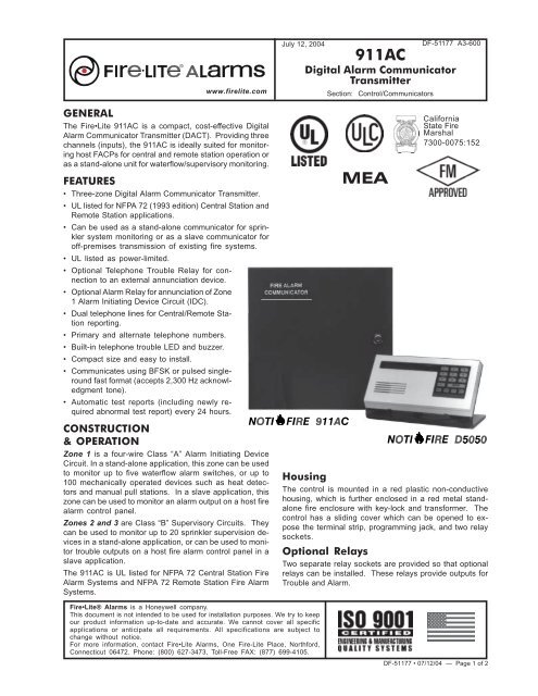 Data Sheet df-51177 - Fire-Lite Alarms