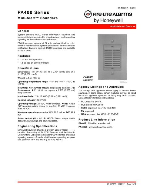 PA400 Series - Fire-Lite Alarms