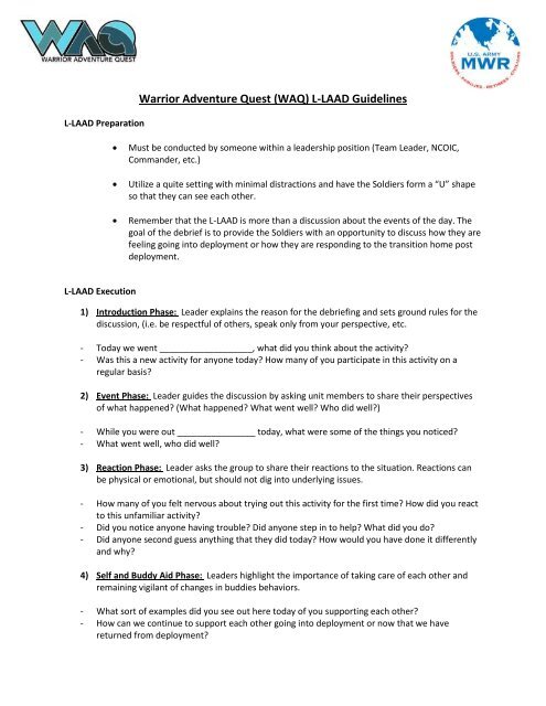 Warrior Adventure Quest (WAQ) L-LAAD Guidelines - Fort Bragg