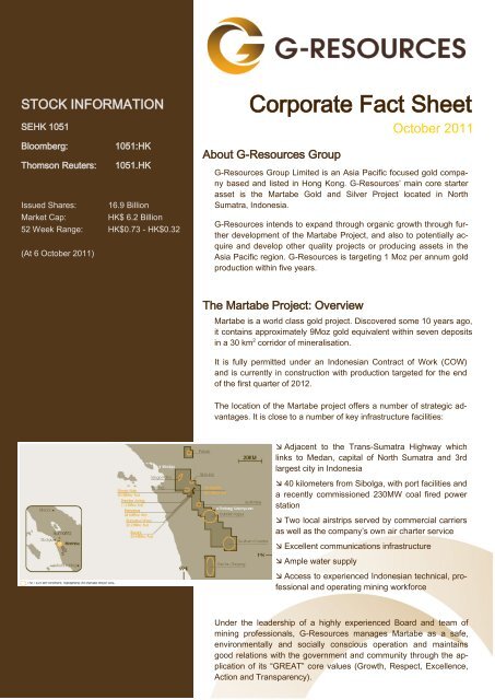 Corporate Fact Sheet - G-Resources