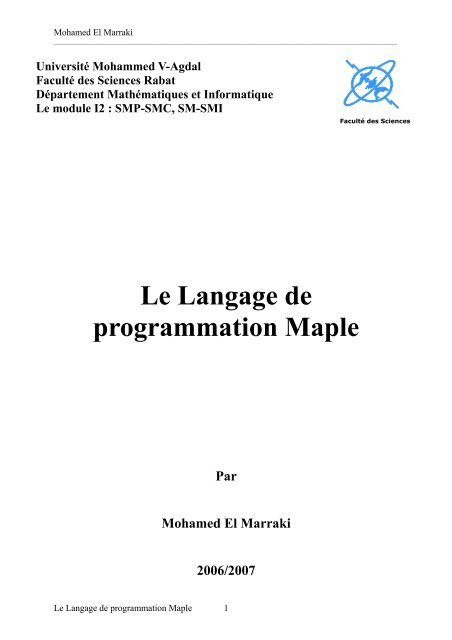 Le Langage de programmation Maple - Faculté des Sciences Rabat