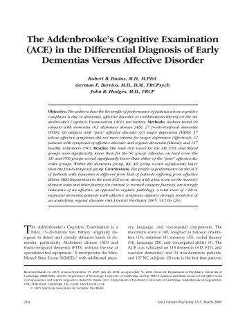 The Addenbrooke's Cognitive Examination Revised (ACE-R): a brief ...