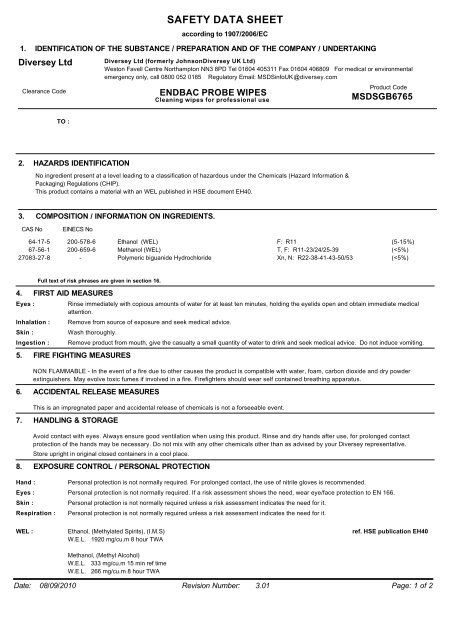 COSHH - Safety data sheet