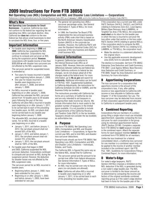 2009 Instructions for Form 3805Q - California Franchise Tax Board
