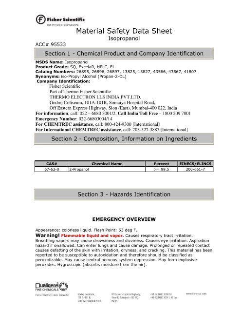 Material Safety Data Sheet - Fisher Scientific: Lab Equipment