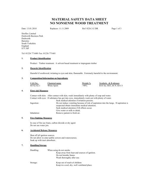 material safety data sheet no nonsense wood treatment
