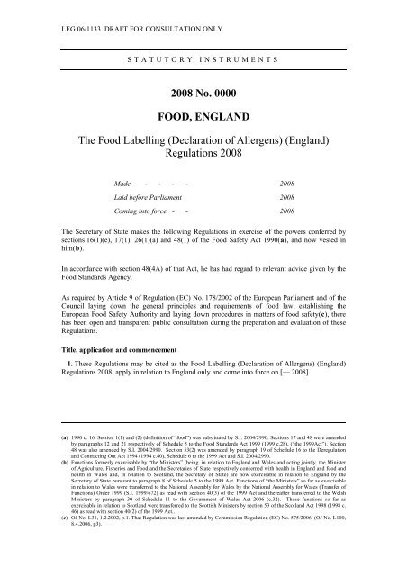 Allergen Labelling Consultation - Food Standards Agency