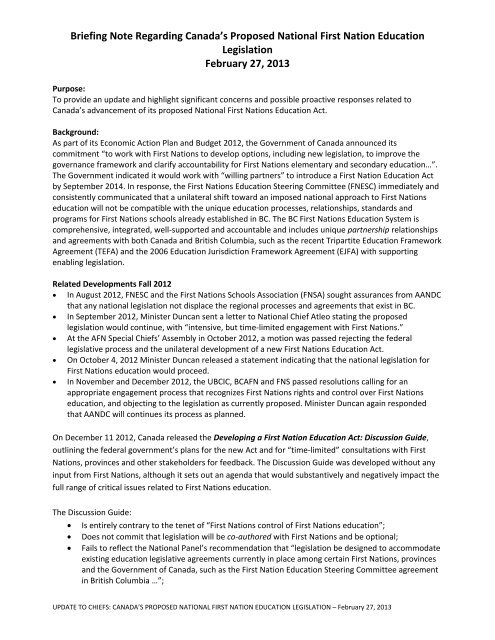 Briefing Note Regarding Canada's Proposed National First ... - FNESC