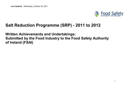 Salt Reduction Programme - The Food Safety Authority of Ireland