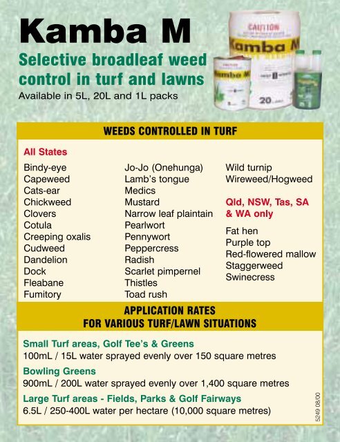 Kamba M Selective broadleaf control in Turf Card MOF5249 - Garrards