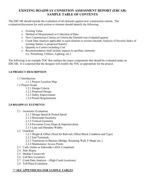 existing roadway condition assessment report (ercar)