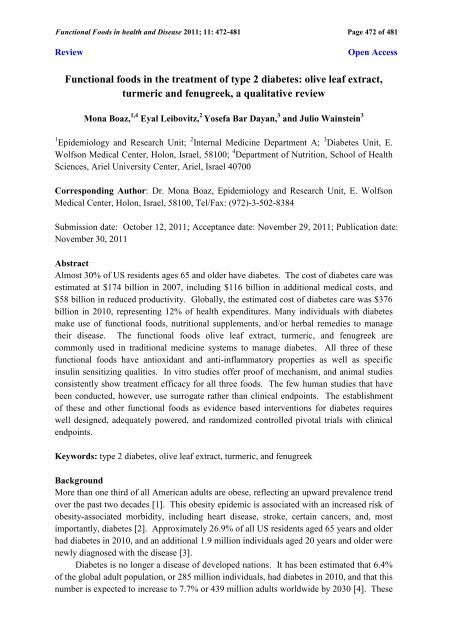 Functional foods in the treatment of type 2 diabetes