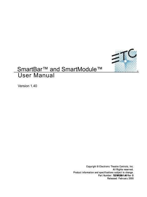 User Manual SmartBar™ and SmartModule™ - ETC