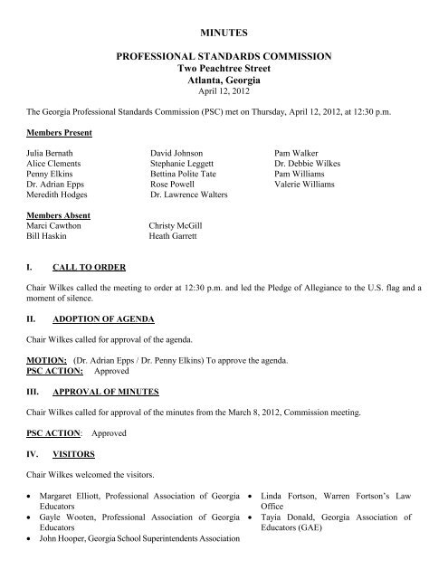 MINUTES PROFESSIONAL STANDARDS COMMISSION ... - GaPSC