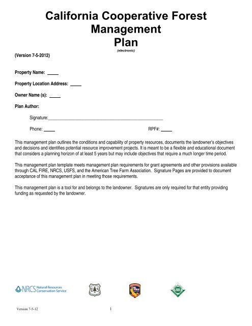 California Cooperative Forest Management Plan - Cal Fire