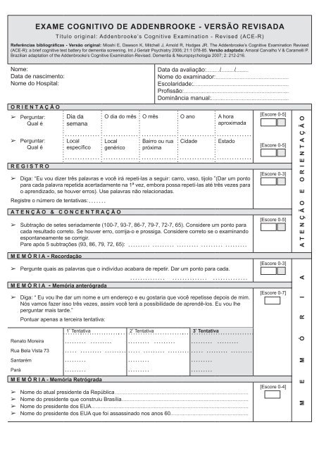 EXAME COGNITIVO DE ADDENBROOKE - VERSÃO REVISADA