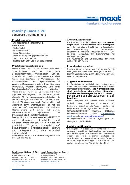 maxit pluscalc 76 - maxit Baustoffwerke GmbH