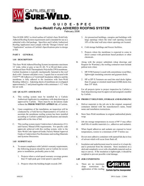 GUIDE - SPEC Sure-Weld® Fully ADHERED ROOFING SYSTEM