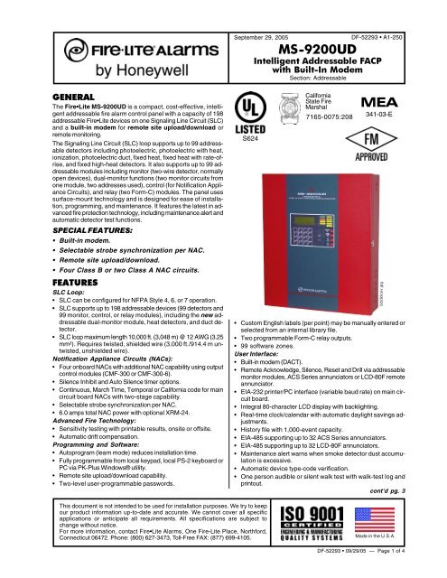 Data Sheet df-52293 - Fire-Lite Alarms