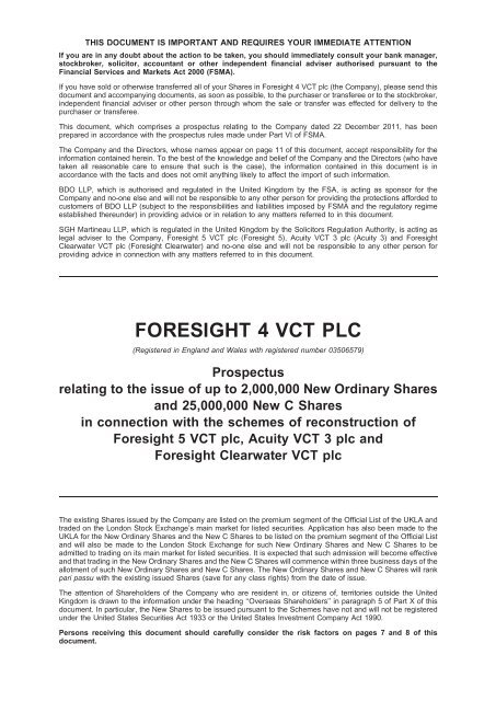 FORESIGHT 4 VCT PLC - Foresight Group