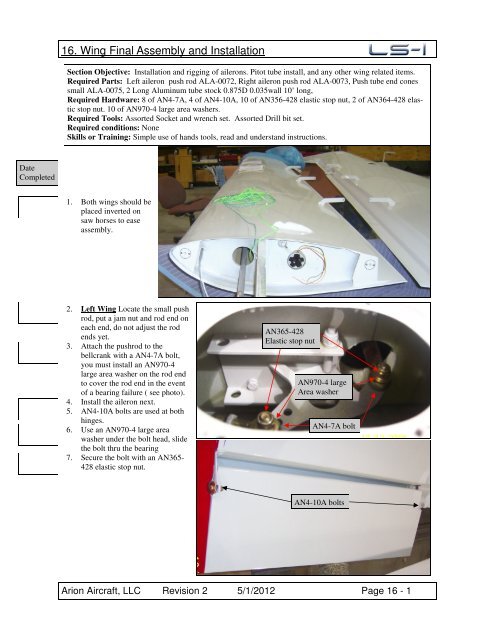 16. Wing Final Installation - Lightning Light Sport Aircraft