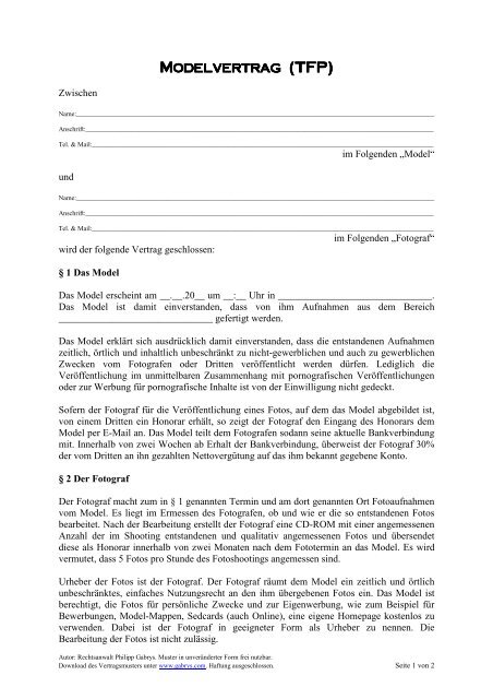 Modelvertrag TFP - Rechtsanwalt Philipp Gabrys in Rendsburg