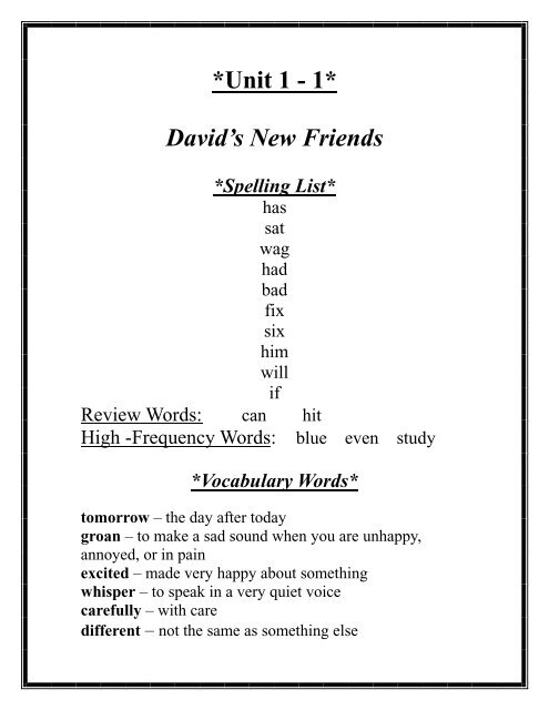 *Unit 1 - 1* David's New Friends