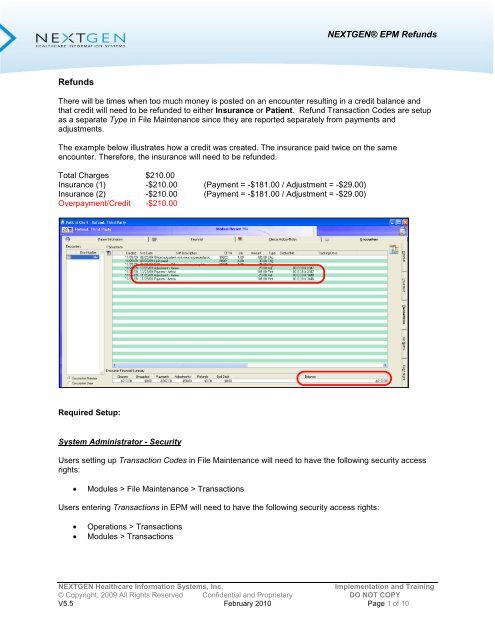 NEXTGEN® EPM Refunds Refunds