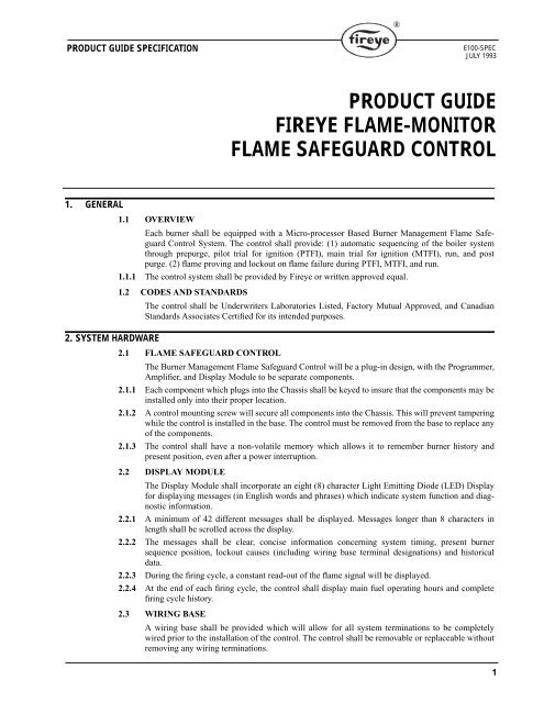 product guide fireye flame-monitor flame safeguard control