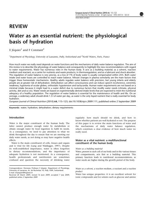 Water as an essential nutrient: the physiological basis of hydration