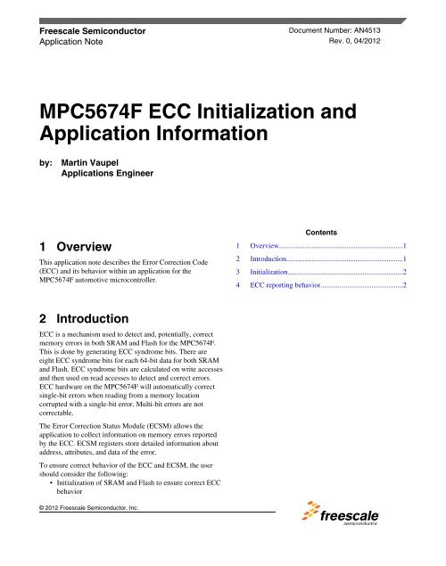 AN4513, MPC5674F ECC Initialization and Application ... - Freescale