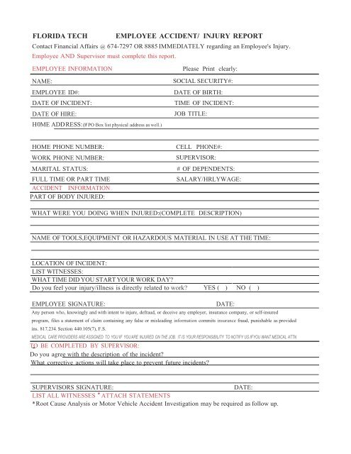 Employee Accident/Injury Forms