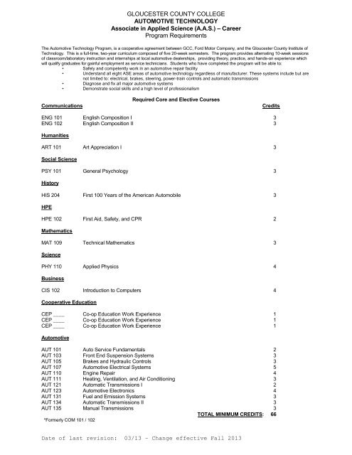 Automotive Technology (Ford ASSET Program)+ - Gloucester ...